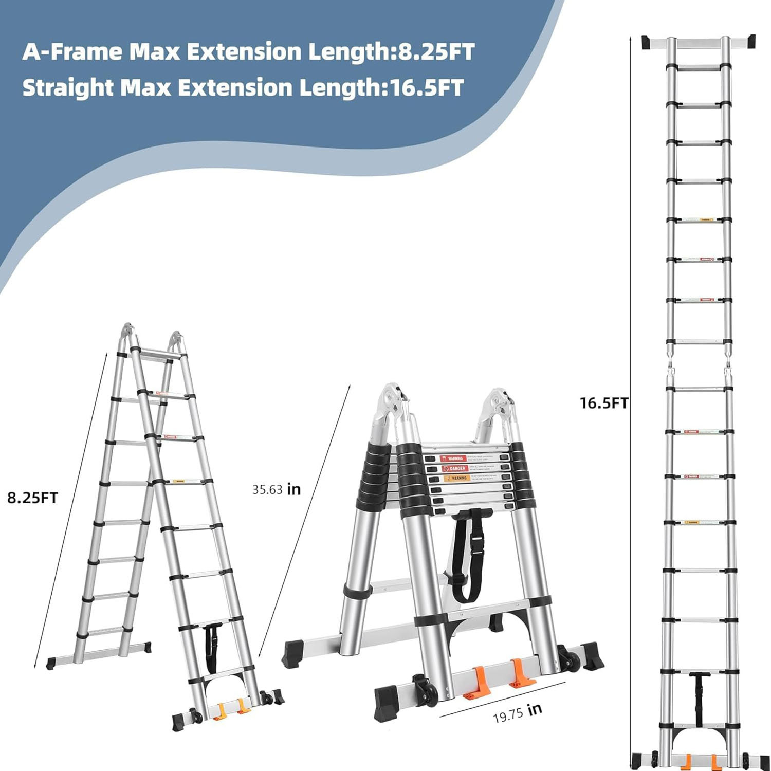 WFX Utility™ Telescoping Ladder A Frame 16.5 FT,Aluminum Extension ...