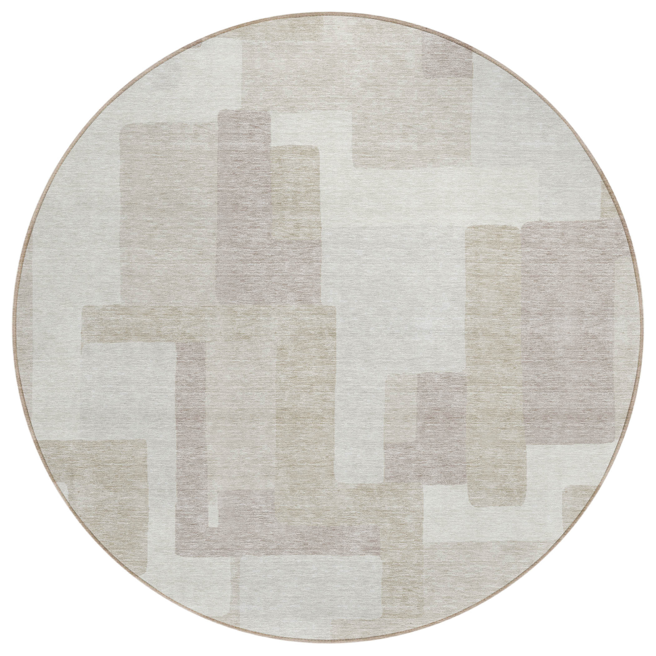 HomeRoots 8' Tan And Taupe Round Abstract Washable Indoor Outdoor Area ...