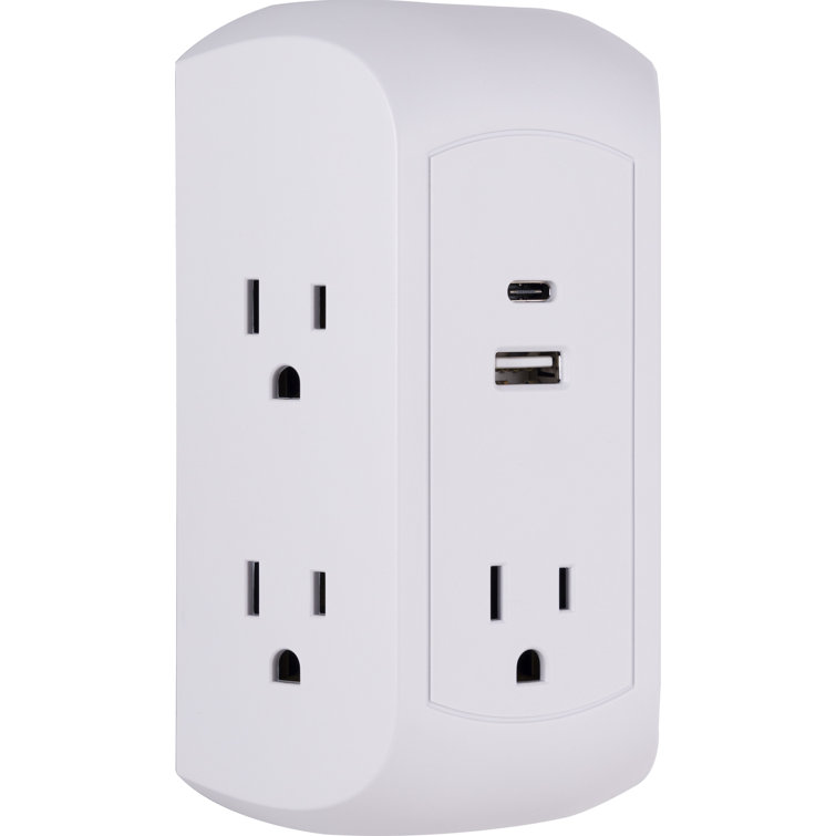 GE 5-Outlet Grounded Tap, 2 USB Ports, USB-A And C, 560J, 3.4A, White ...