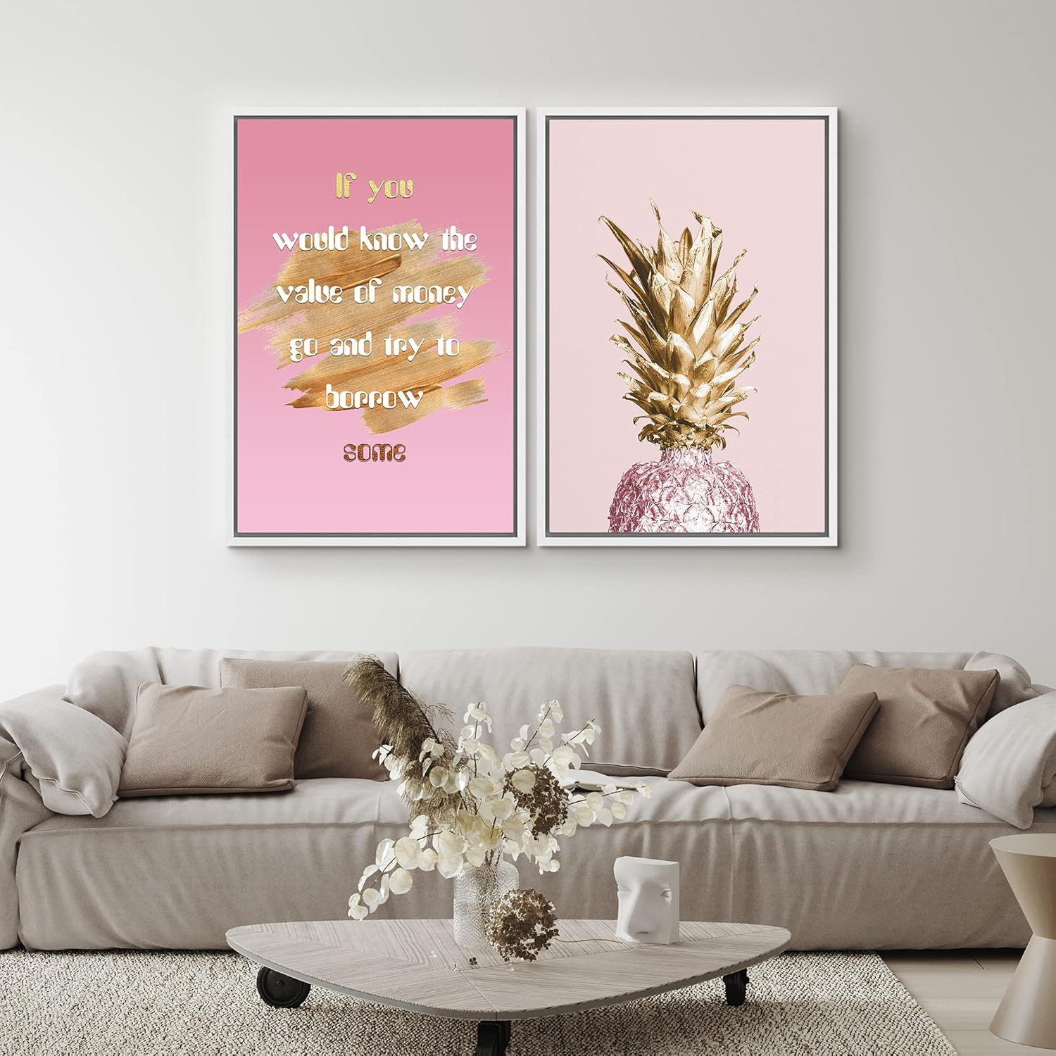 wall26 Pink Pineapple & Money Phrase Duo Food American Pop Art Glam ...