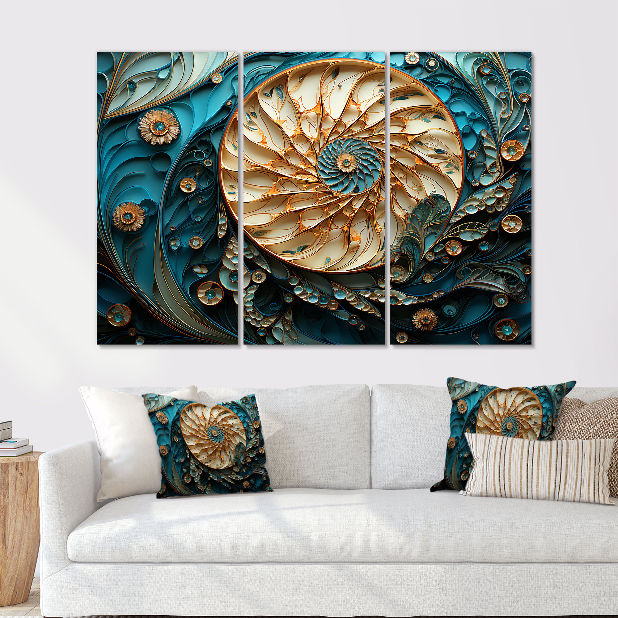 House of Hampton® Gold And Blue Nautilus Vortex - Nautilus Wall Art ...