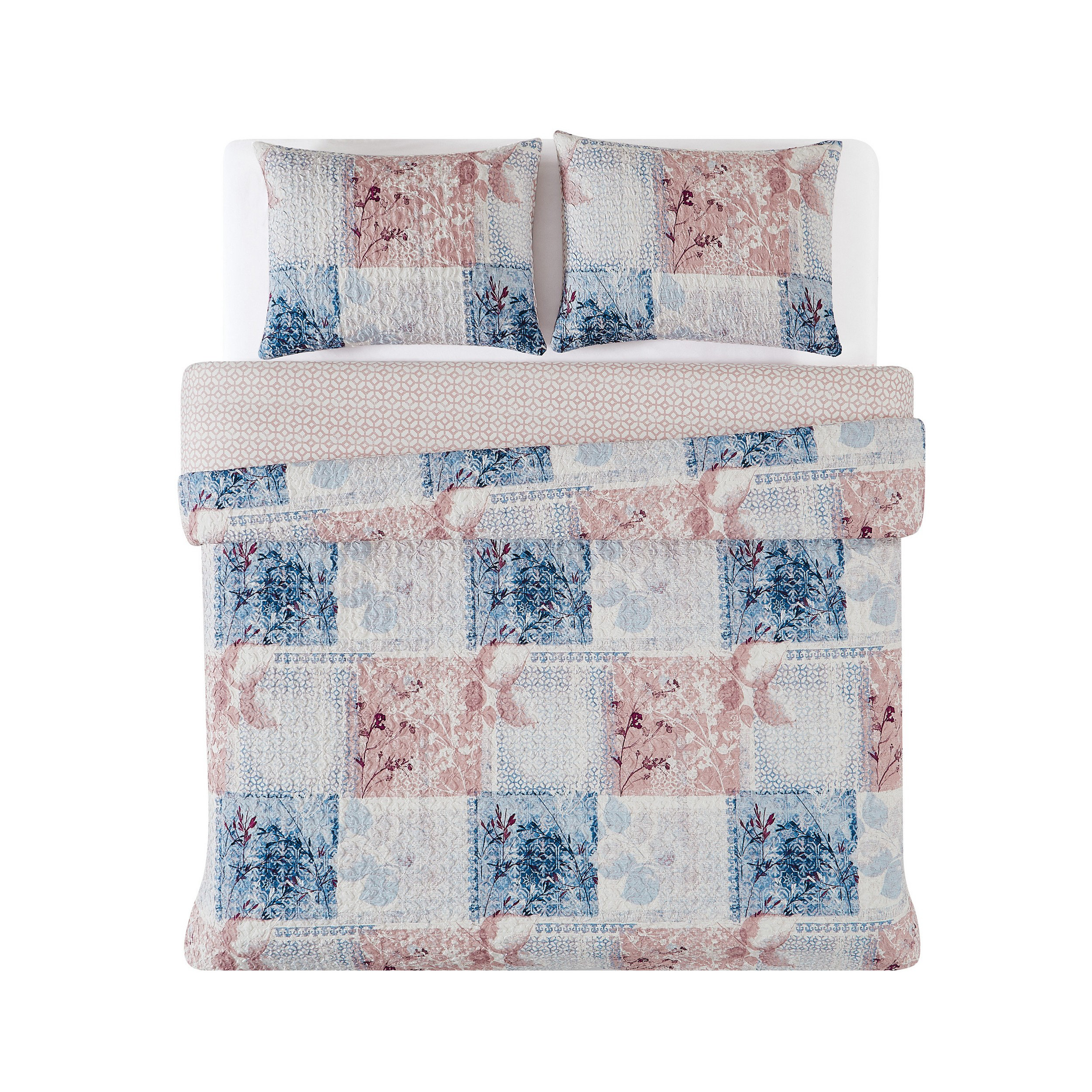 Cannon Lotte Patchwork Blue/White/Pink Polyester 3 Piece Duvet Cover ...