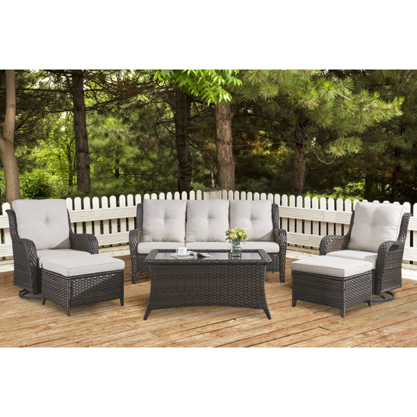 Wildon Home® Bonia 7-Piece Outdoor Wicker Furniture Set with Swivel ...