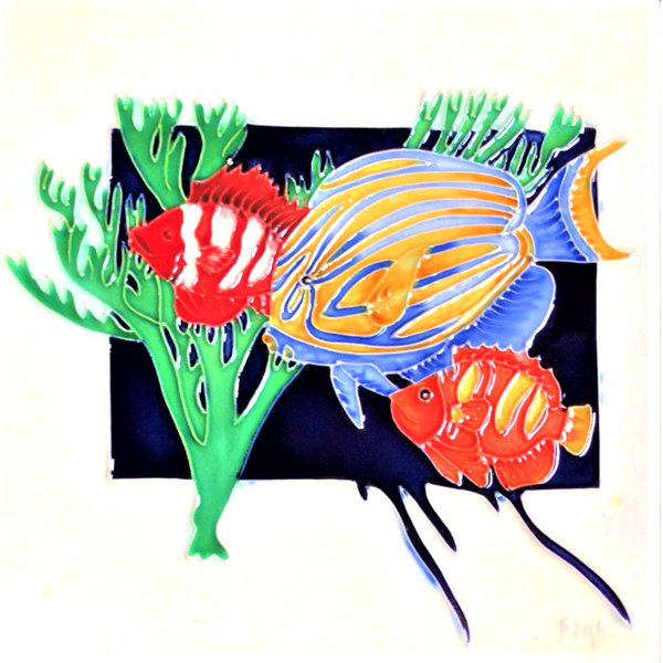 Continental Art Center 8x8" Tropical Fish Ceramic Art Tile With White ...