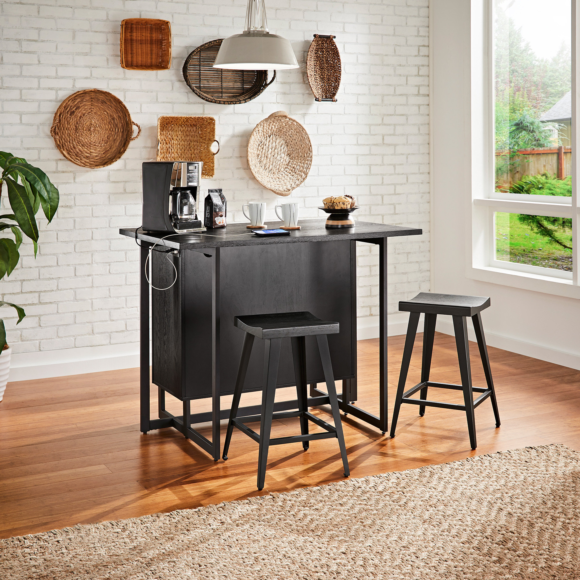 17 Stories Purkey Kitchen Island Set with Solid + Manufactured Wood Top ...
