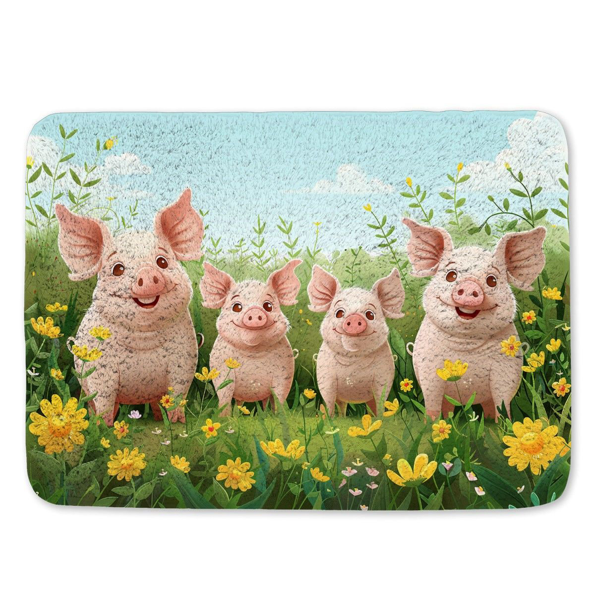 Bungalow Rose Pigs Bath Mat Animation Bathroom Decor Smiling Faces ...
