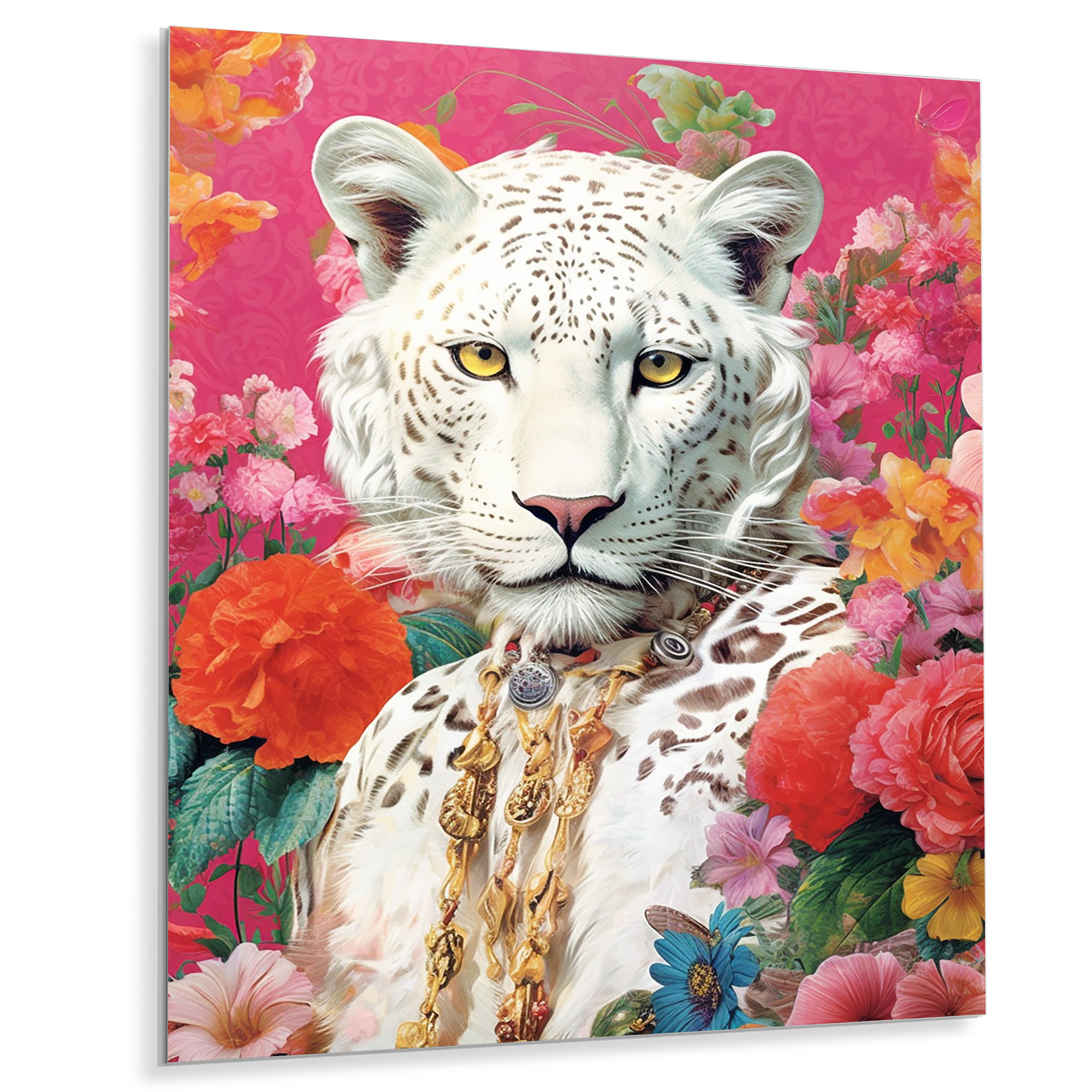 Trinx White Tiger Floral Mix II - Animals Metal Art Print - Wayfair Canada