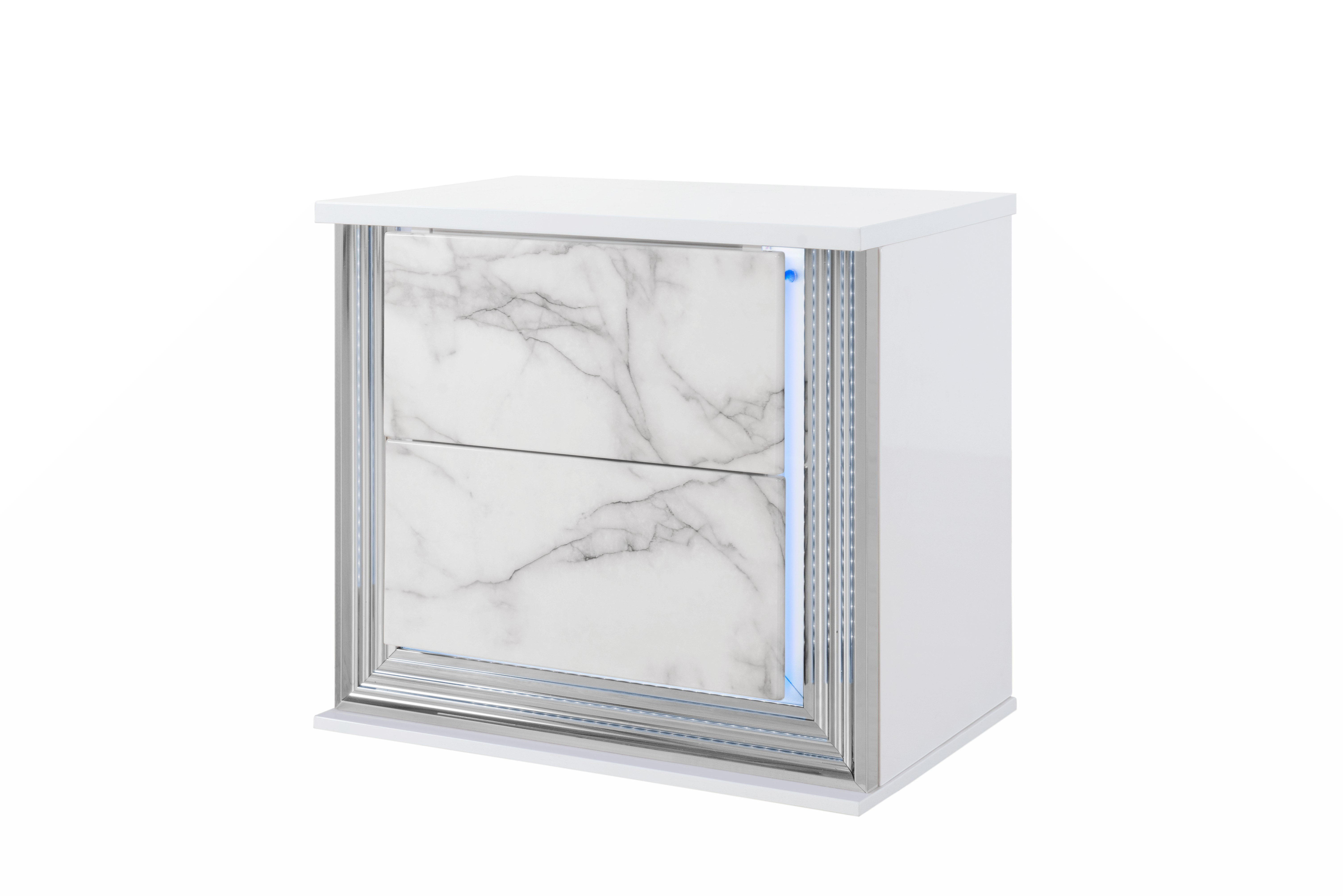 Hokku Designs MOON WHITE MARBLE NIGHTSTAND WITH LED | Wayfair