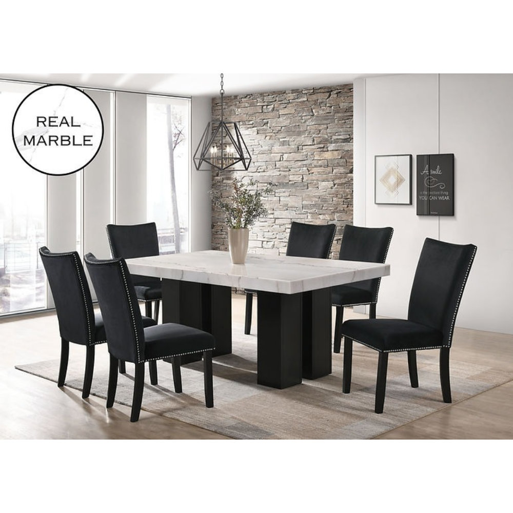 Hokku Designs Ditson 7 - Piece Marble Top Double Pedestal Dining Set ...