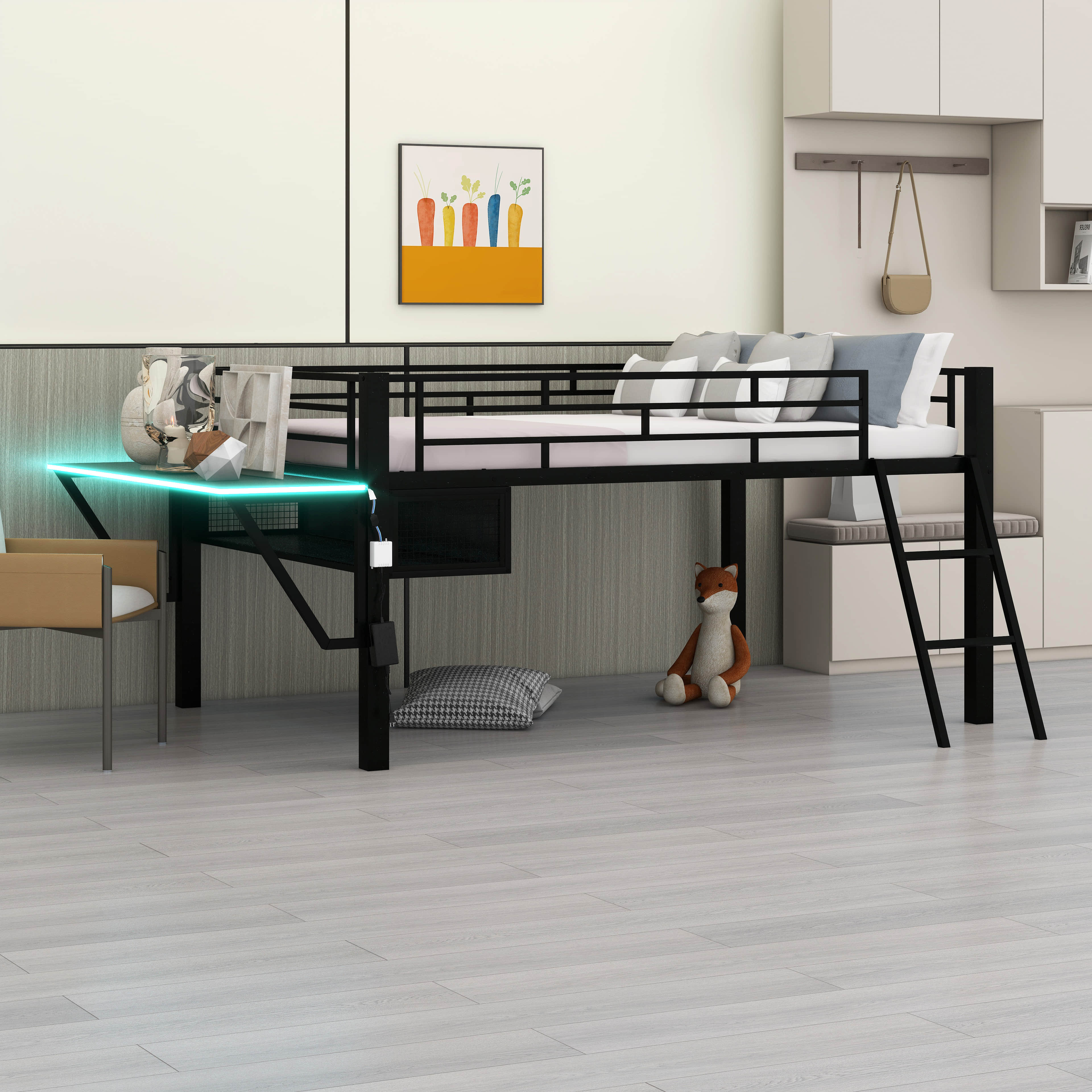 17 Stories Gaming Mid Loft Bed With Desk And LED Lights - Wayfair Canada