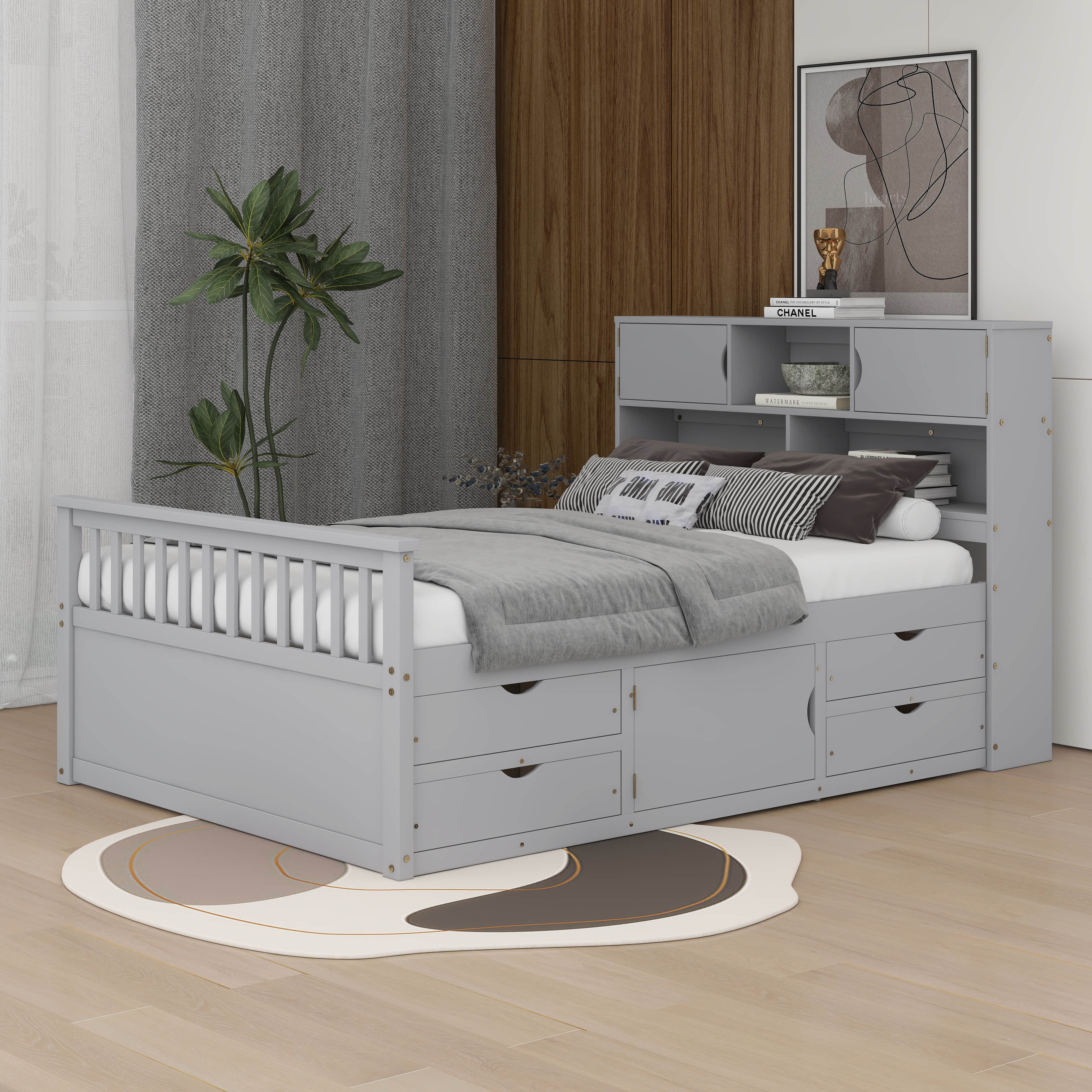 Lark Manor™ Full Size Captain Platform Bed Frame With Storage Bookcase ...