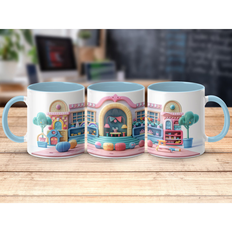 East Urban Home Kids Drawing Style 11oz Accent Mugs – White Ceramic ...