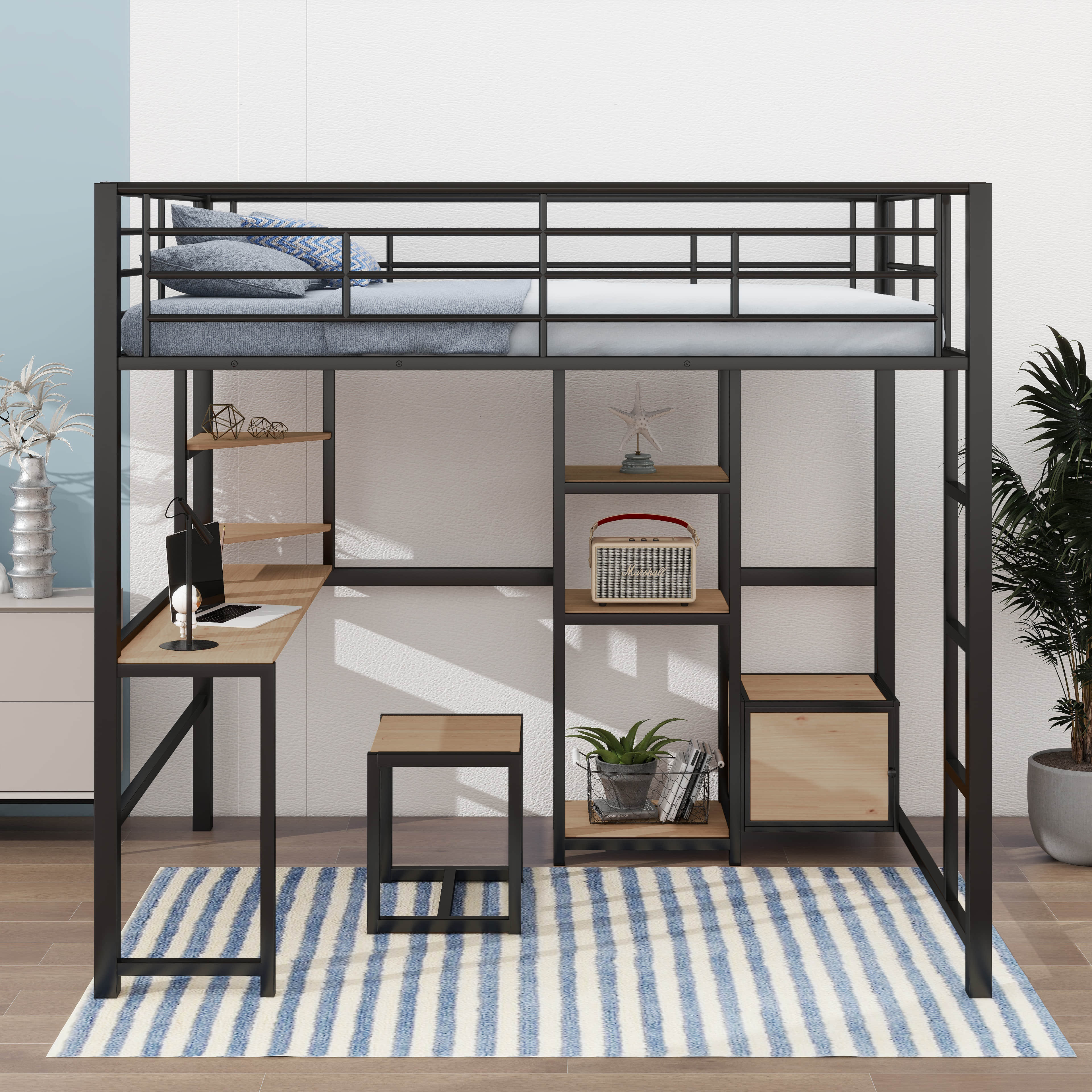 Mason & Marbles A Full-Sized Metal Loft Bed, Highlighting An Open ...