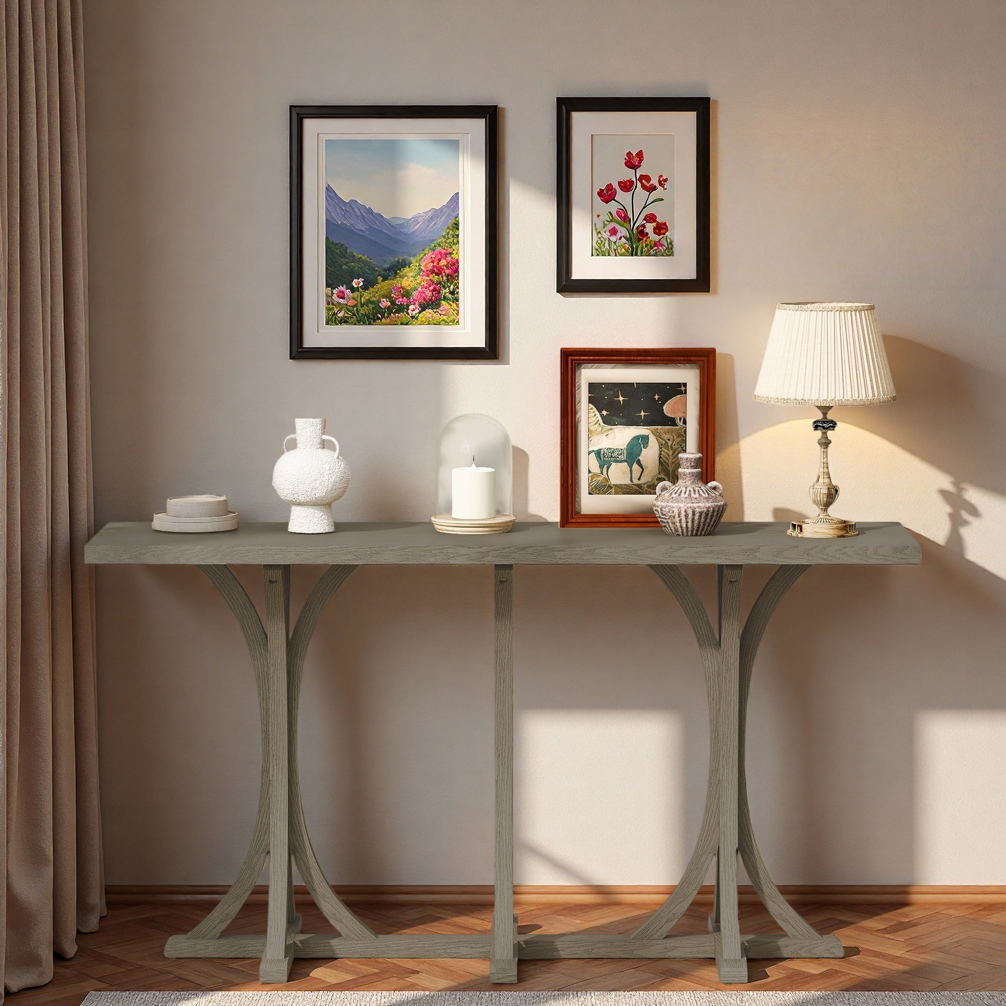 Latitude Run® Wooden Console Table With Oak Veneer Top And Slender ...