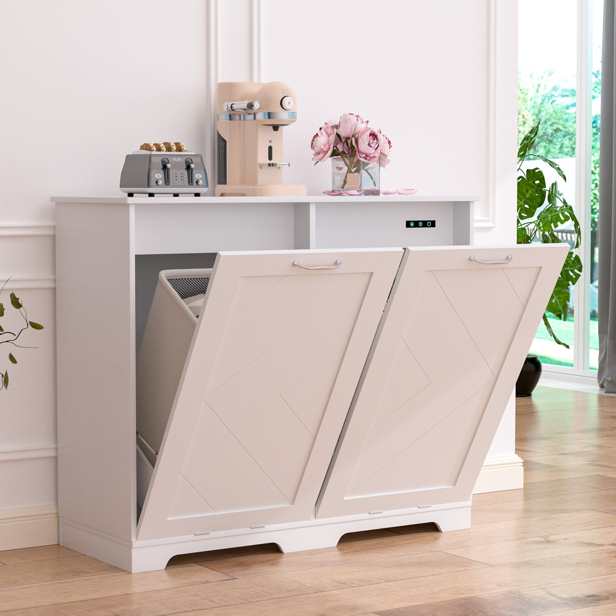 Vecelo TC Double Tilt Out Trash Cabinet Recycling Trash Can Cabinet ...