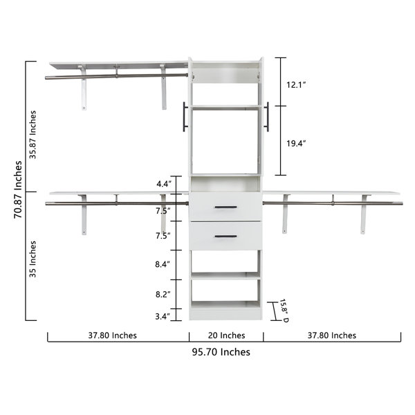 Latitude Run® 96" Closet System, Walk In Closet Organizer With 3 ...