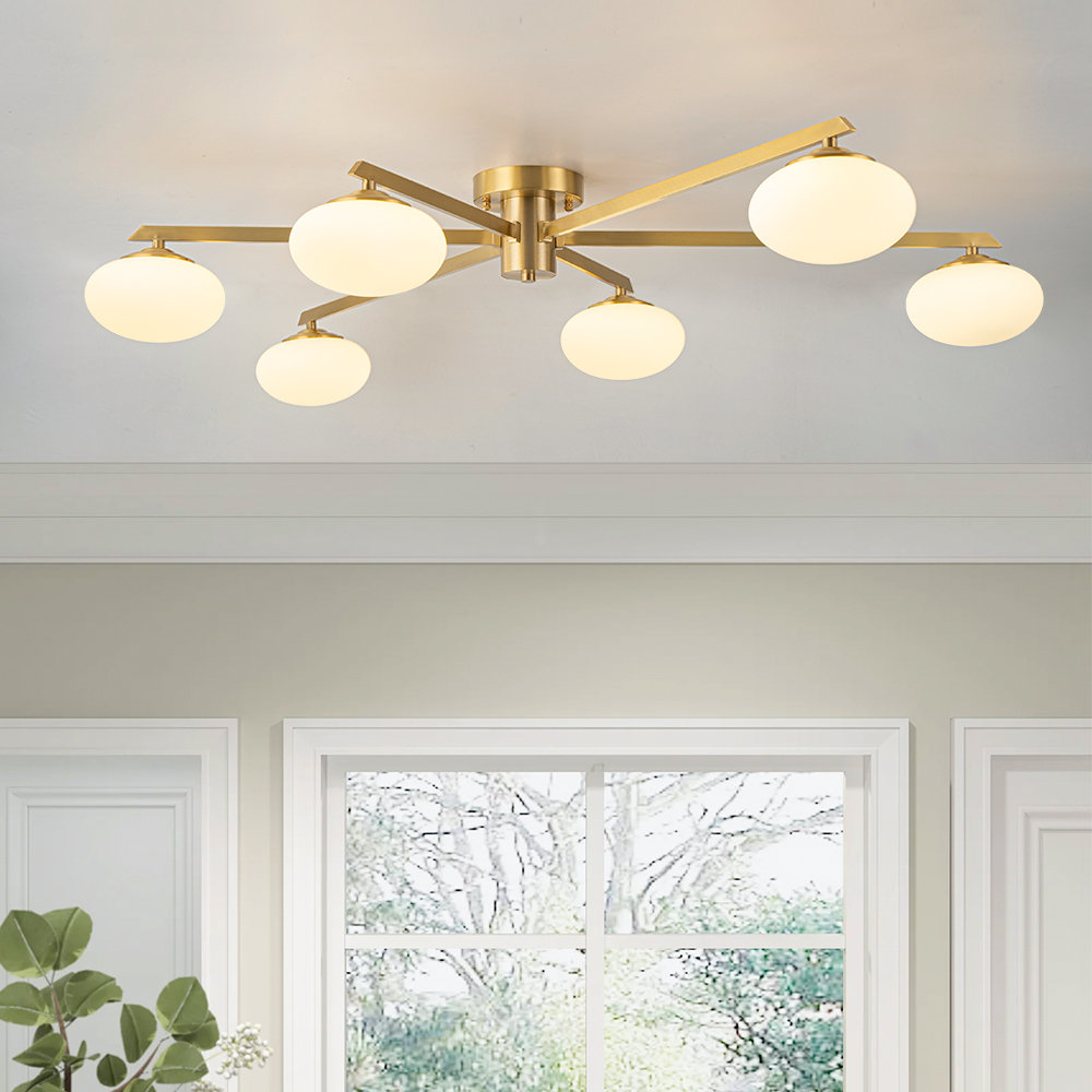 Mercer41 Priella Mid-Century Brass Ellipse Glass Semi-Flush Mount ...