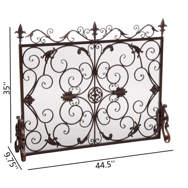Winston Porter Demeta Single Panel Iron Fireplace Screen, Metal Frame ...