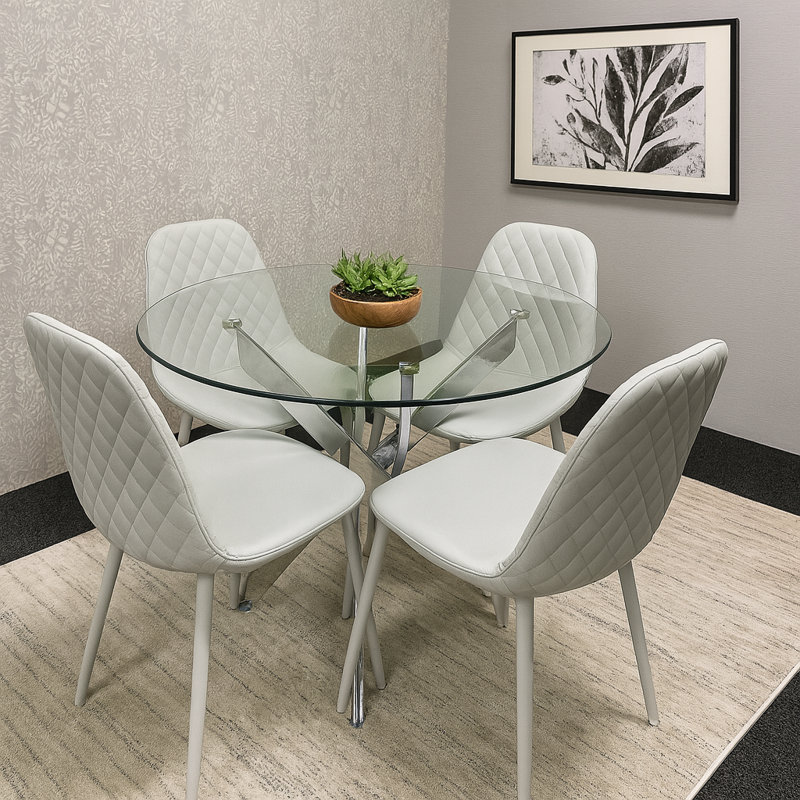 George Oliver Maya Round Glass Dining Table with 4 Gem Chairs Chrome ...