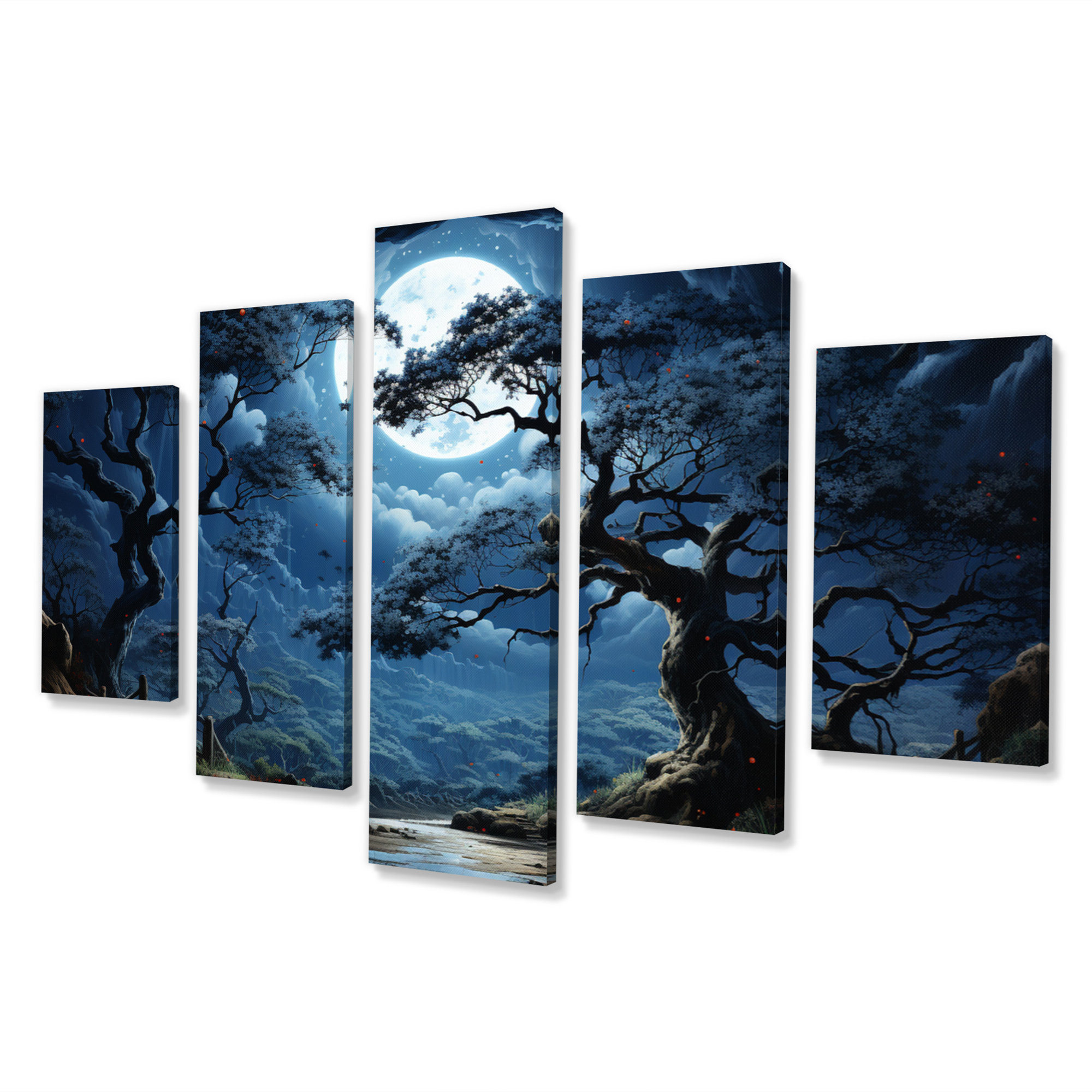 Lark Manor™ Tree Blue Moonlit Canopy - Landscapes Wall Art Living Room ...