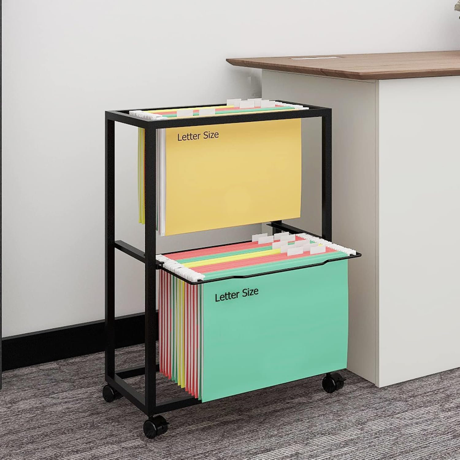 Inbox Zero 2 Tiers Metal Rolling File Carts With Wheels Hanging Files ...