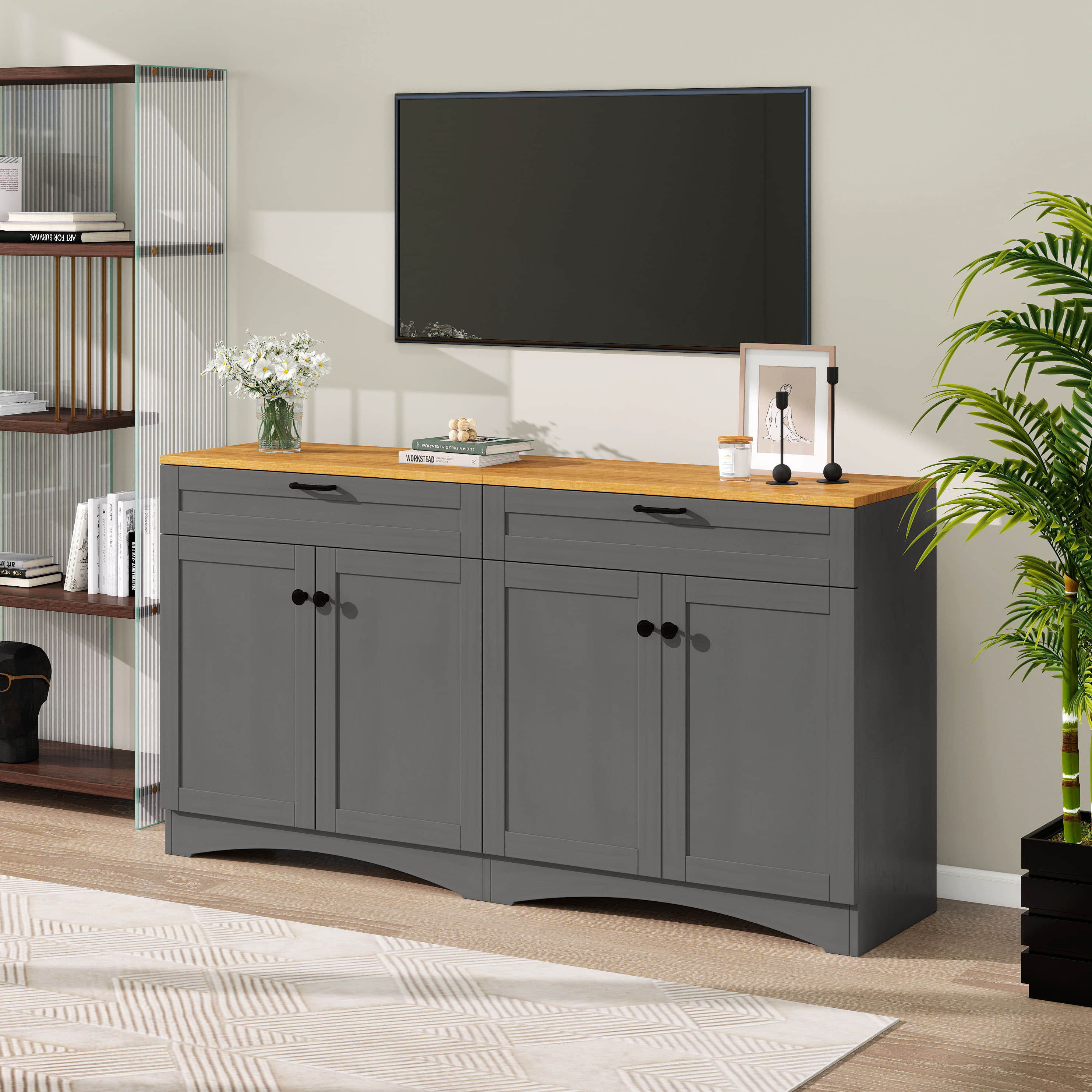 Ophelia & Co. Farmhouse TV Stand With 2 Drawers For Tvs Up To 70 ...