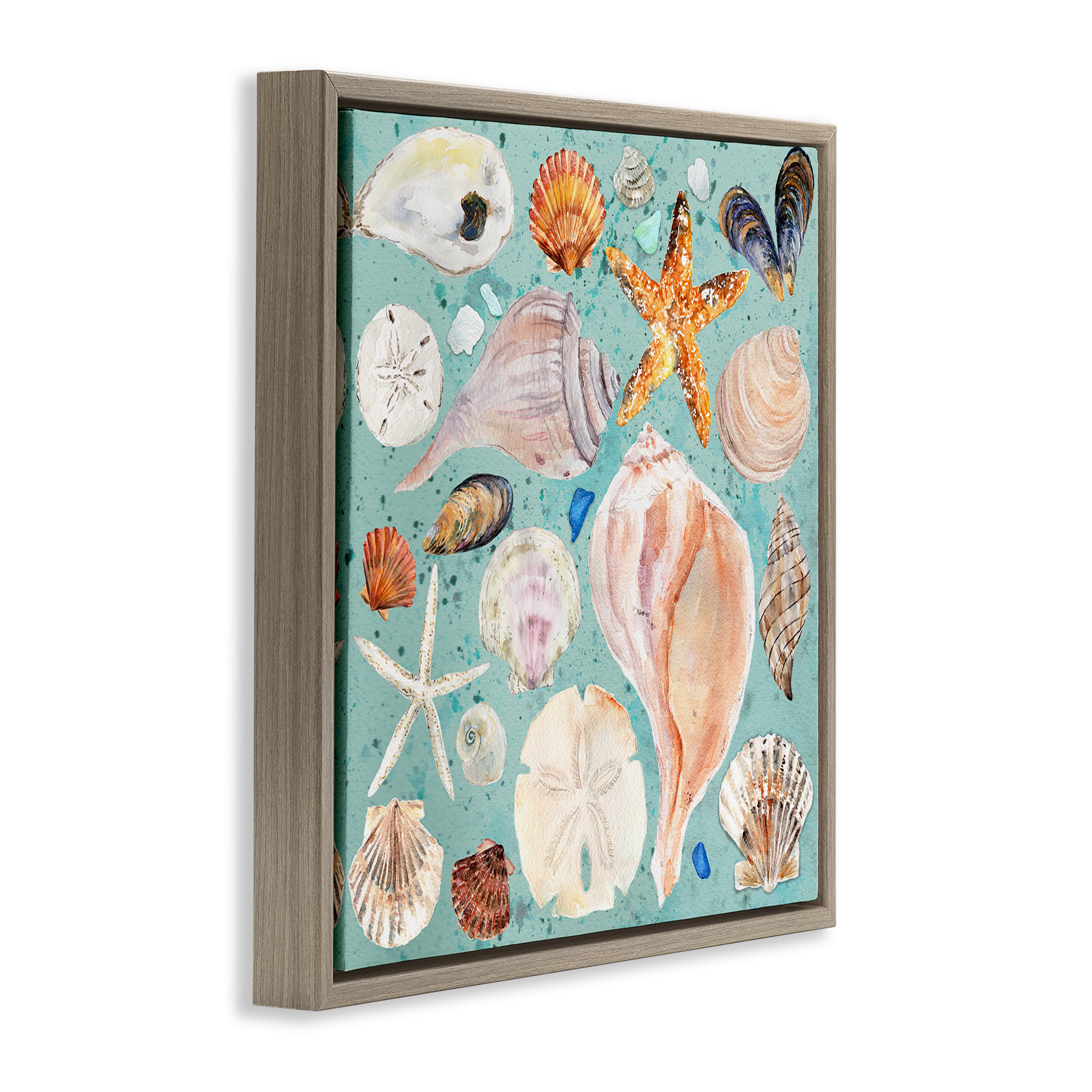 Highland Dunes Seashell Puzzle Pattern Framed Floater Canvas Wall Art ...