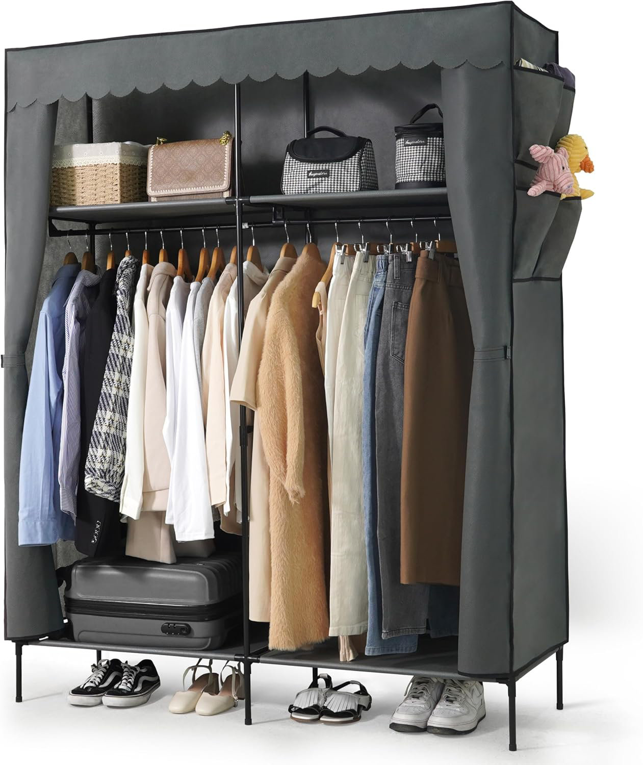 Rebrilliant 55-Inch Clothing Rack With Cover, Portable Closet Wardrobe ...