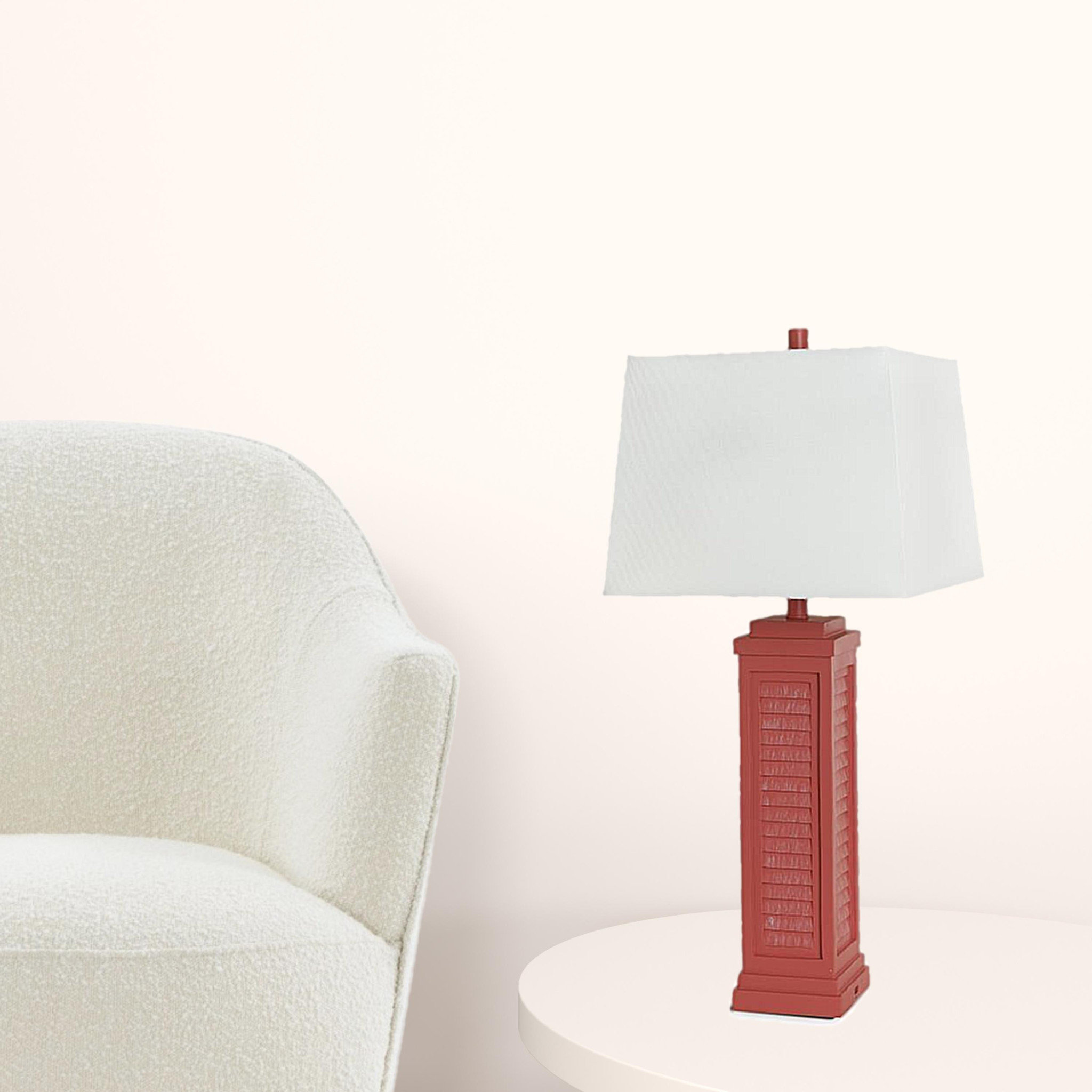 Canora Grey 32" Red Table Lamp With White Rectangular Shade | Wayfair
