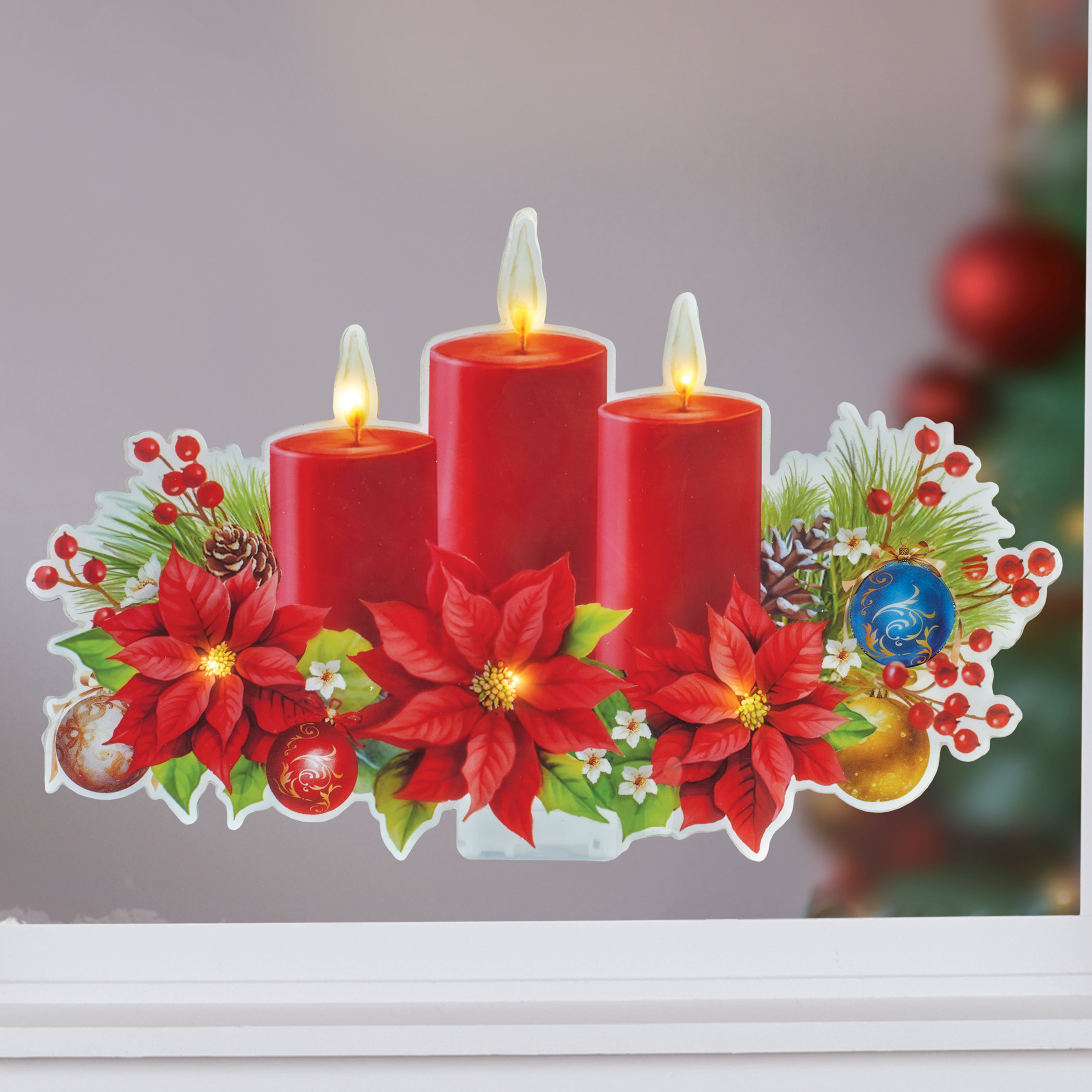 Winston Brands LED Lighted Christmas Candle Trio Poinsettia Window ...