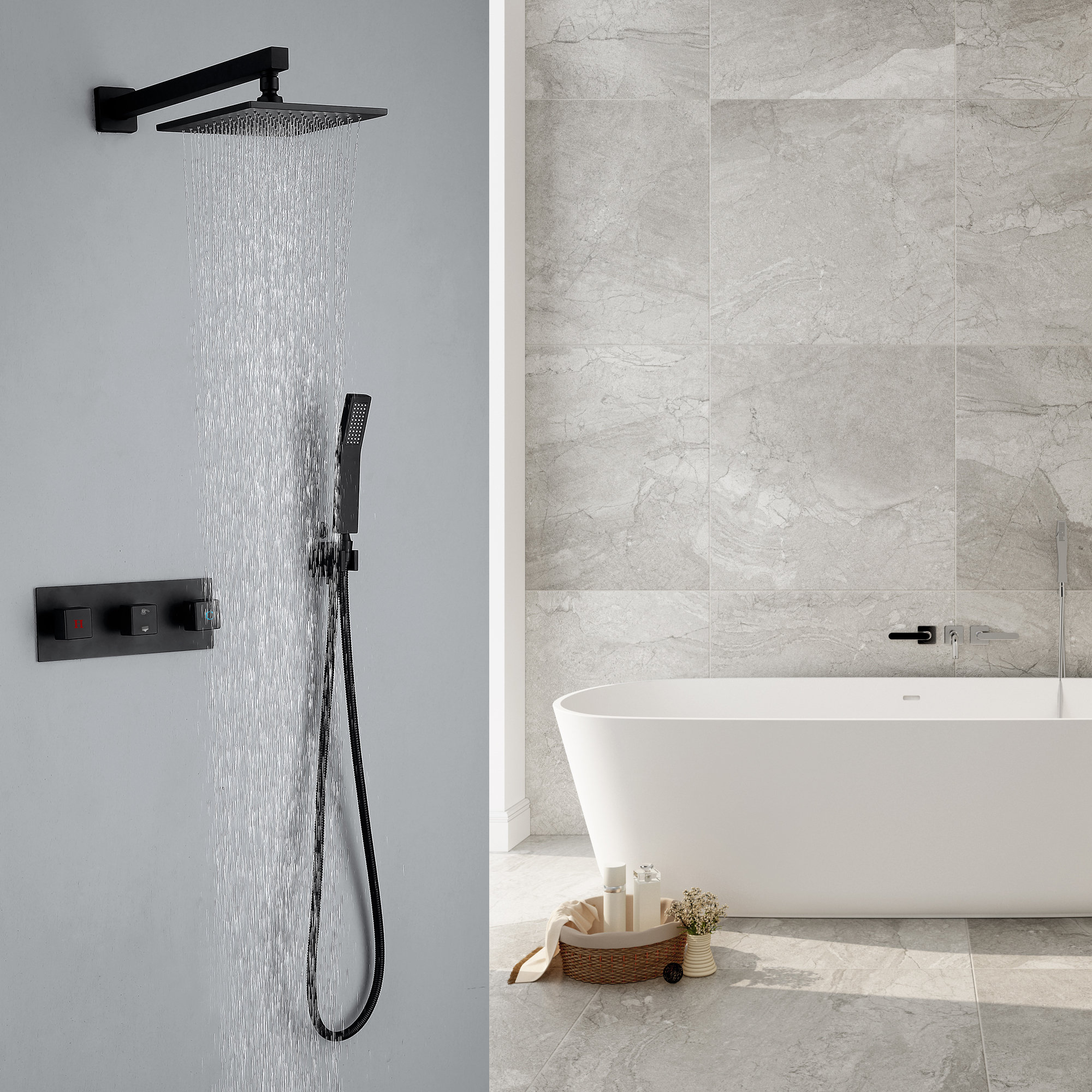 Designer Collection Wall Mounted Bathroom Shower Faucet Set Three ...