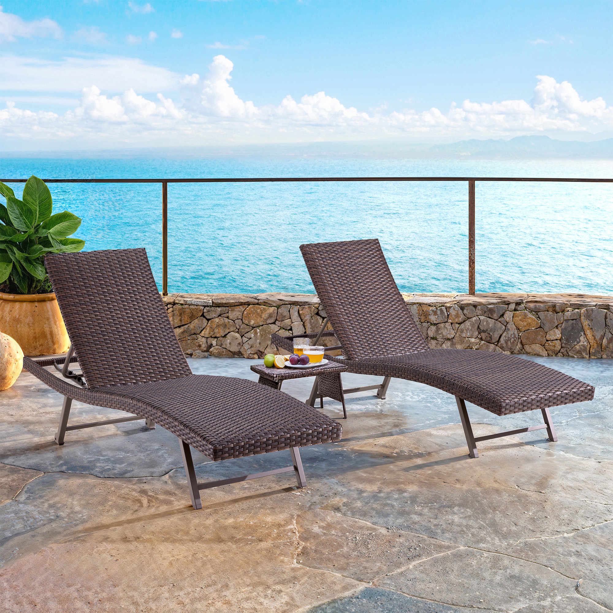 Latitude Run® Prine Outdoor Wicker/Rattan Chaise Lounge (Set of 2 ...