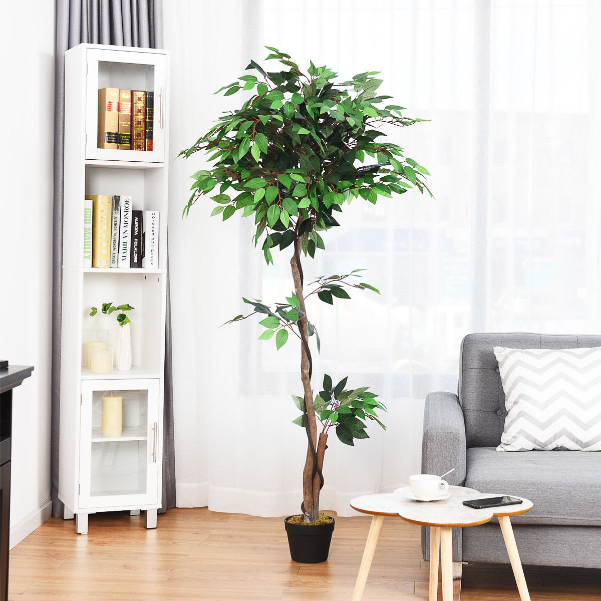 Primrue 66 In Faux Ficus Silk Tree In Pot Decorative Plant Indoor ...