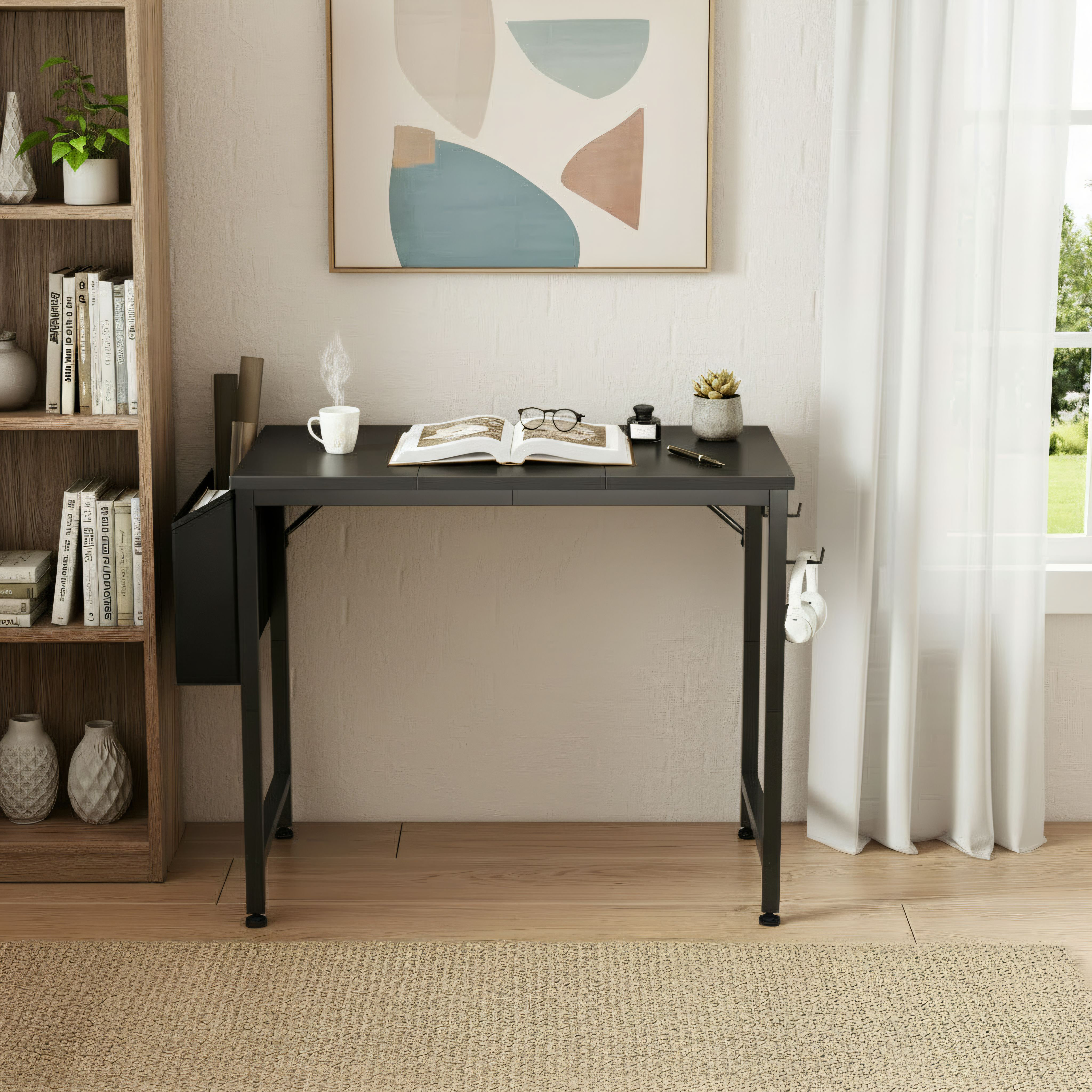 Lark Manor Modern Minimalist Black Laptop Side Table With Storage Bag ...
