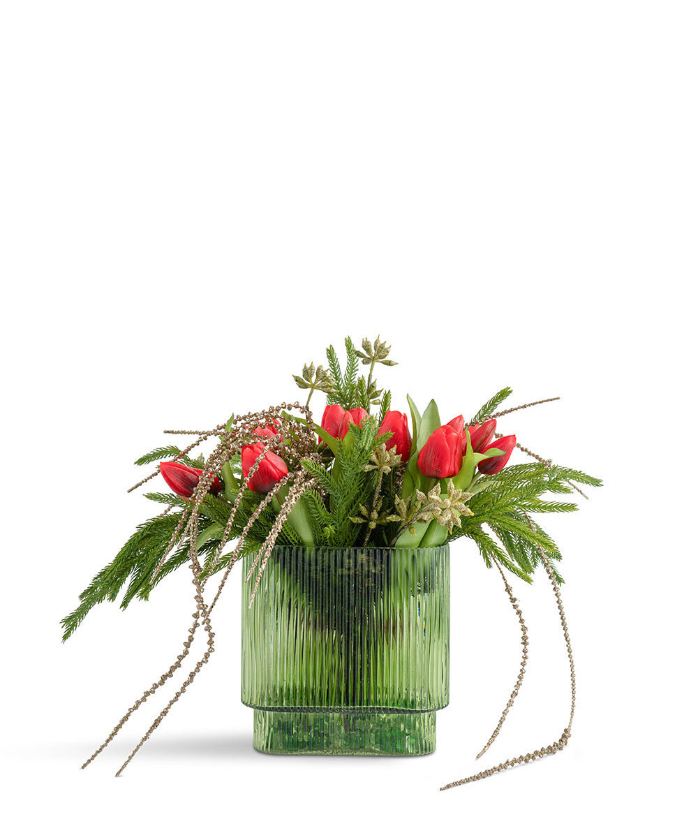 T&C Floral Company CHRISTMAS TULIPS IN GREEN GLASS | Wayfair