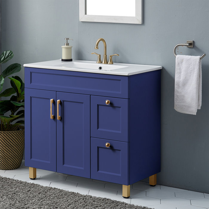 Mercer41 Taiquan 36" Modern Blue Free-standing Single Bathroom Vanity ...