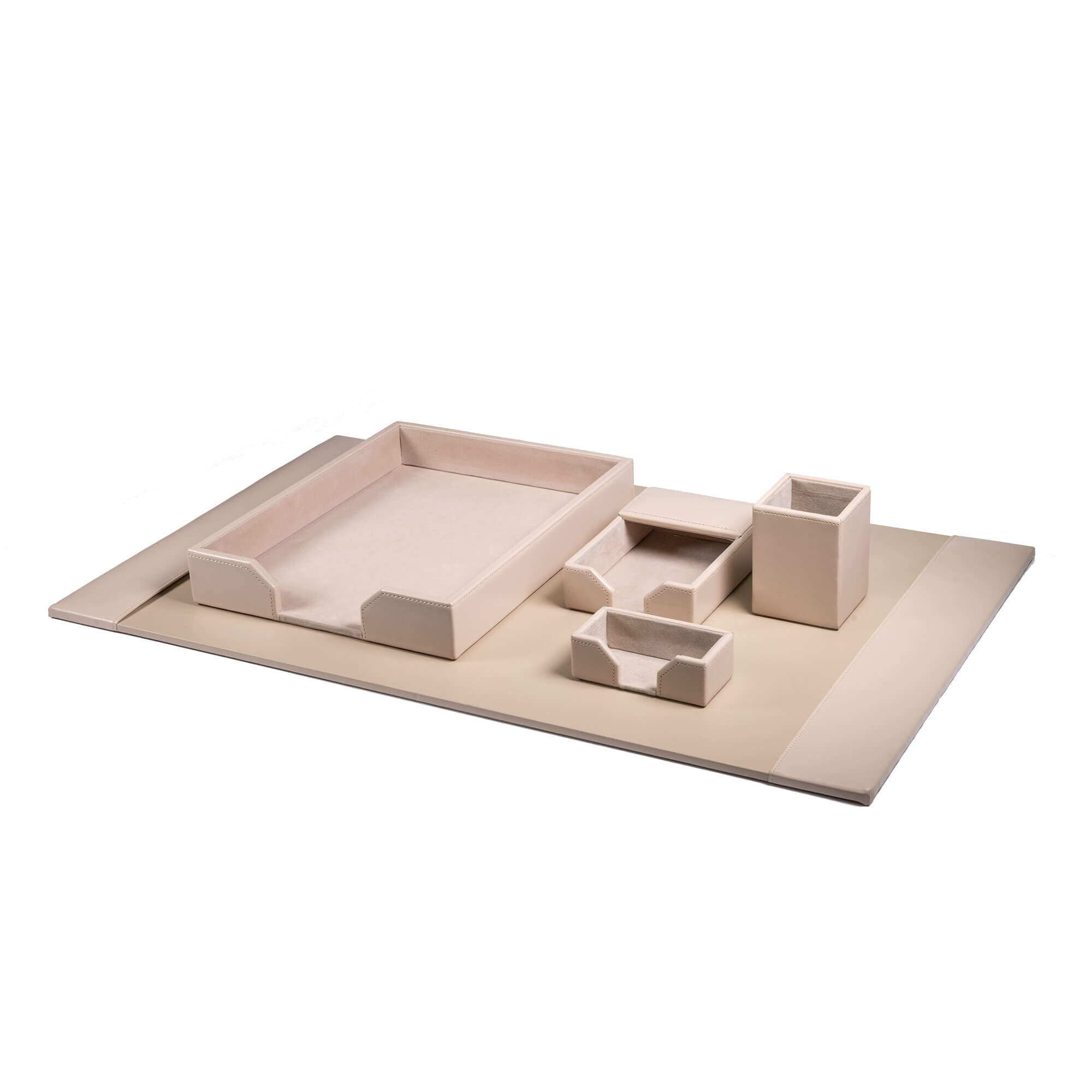 Red Barrel Studio® White Latte Bonded Leather 5 Piece Desk Organizer ...