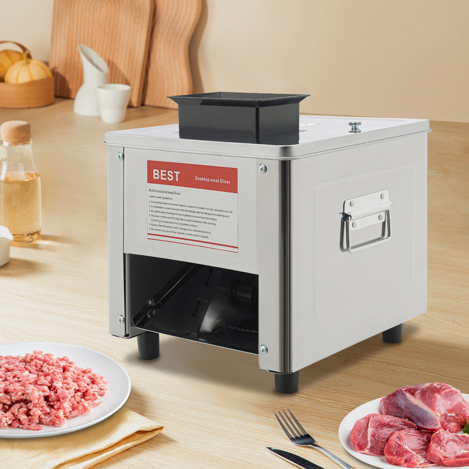 JOYDING Electric Meat Slicer Stainless Steel Meat Cutter Machine 0.1 ...