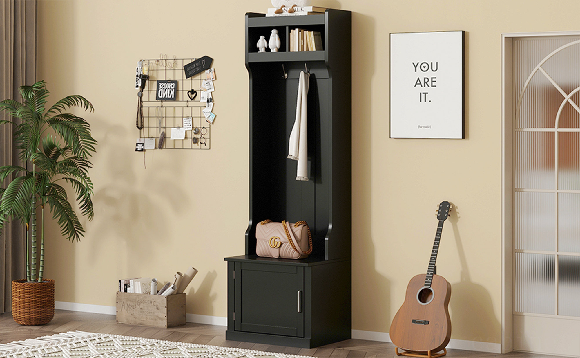 Latitude Run® Minimalist Hall Tree With Cabinet & 6 Hanging Hooks | Wayfair