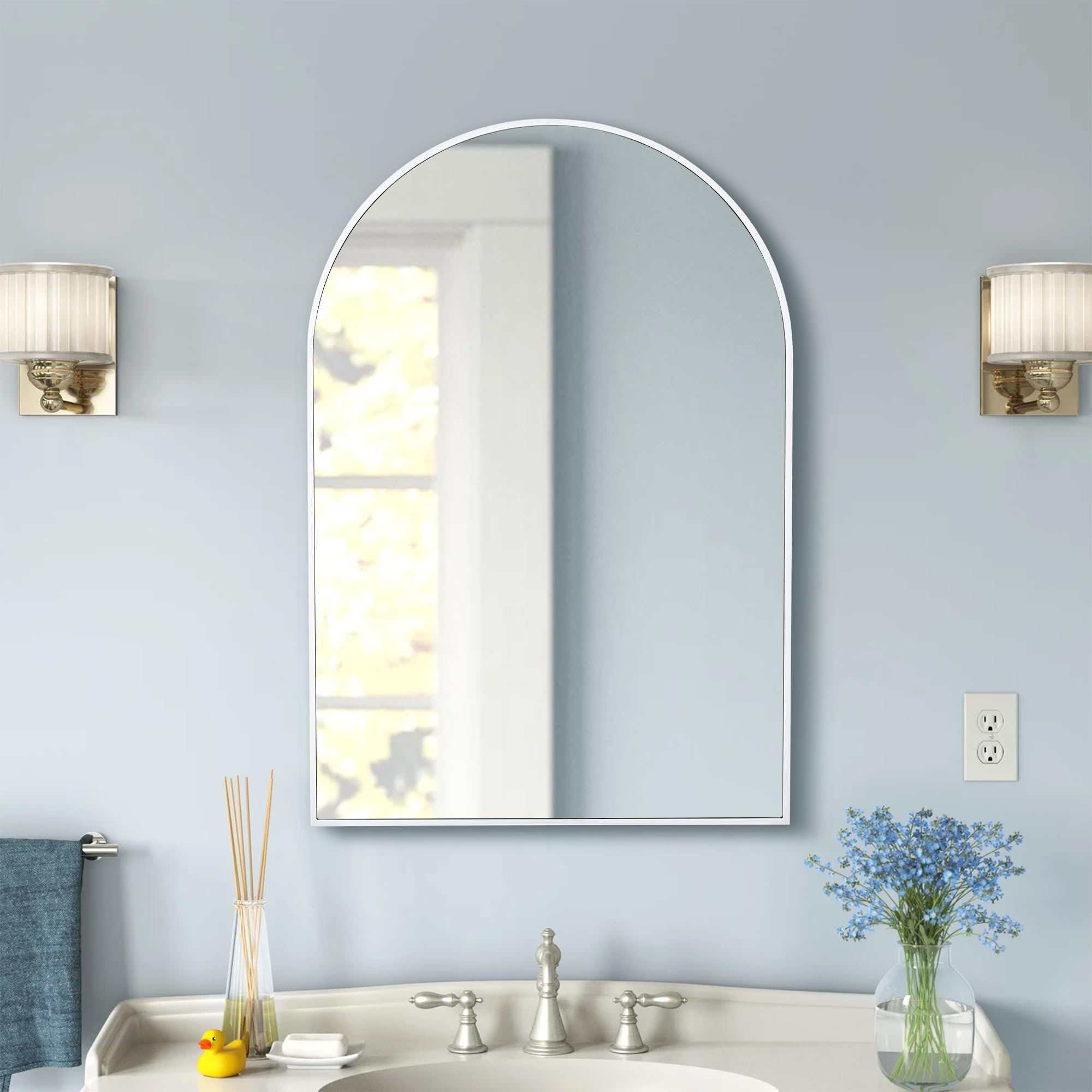 Ebern Designs White Arched Wall Mirror, Arch Bathroom Mirror 20 X 30 ...