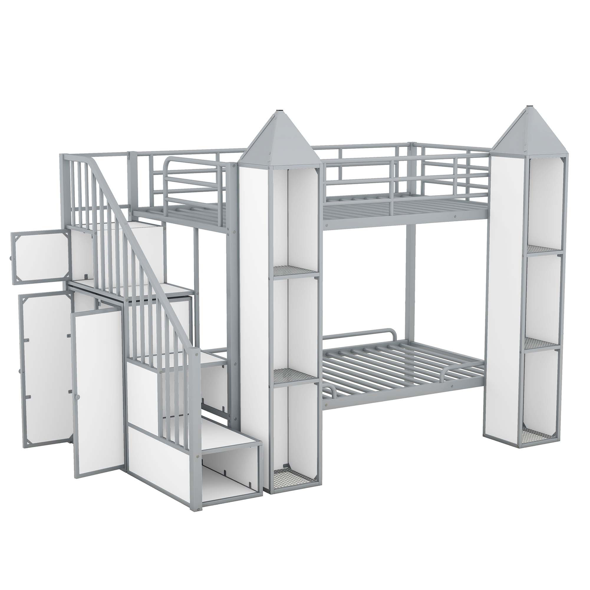 Brayden Studio Metal Castle-Shaped Bunk Bed With Wardrobe And Multiple ...