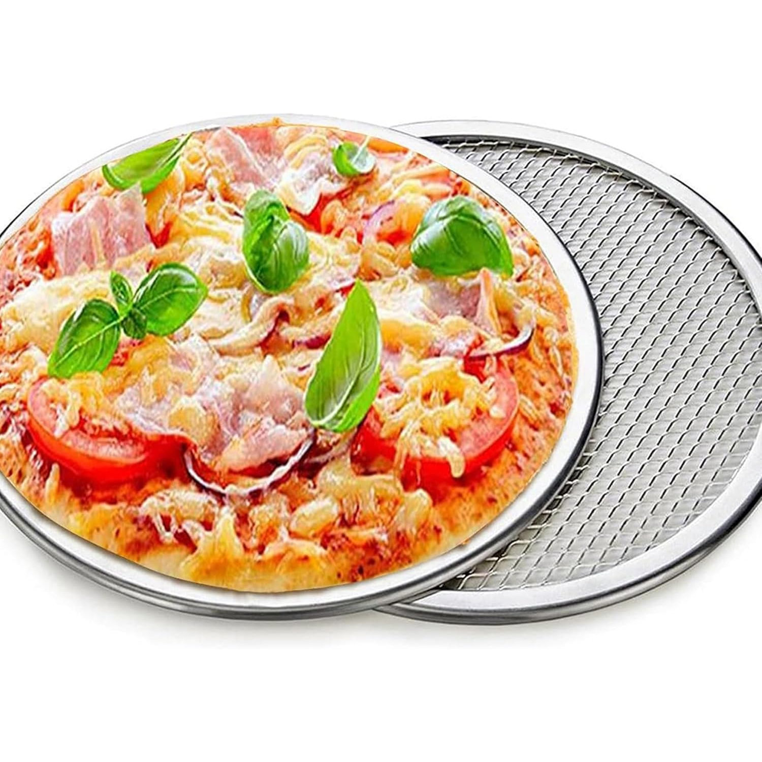 ESHOO 2-Pack Pizza Baking Screens - Heavy-Duty Aluminum Alloy Seamless ...