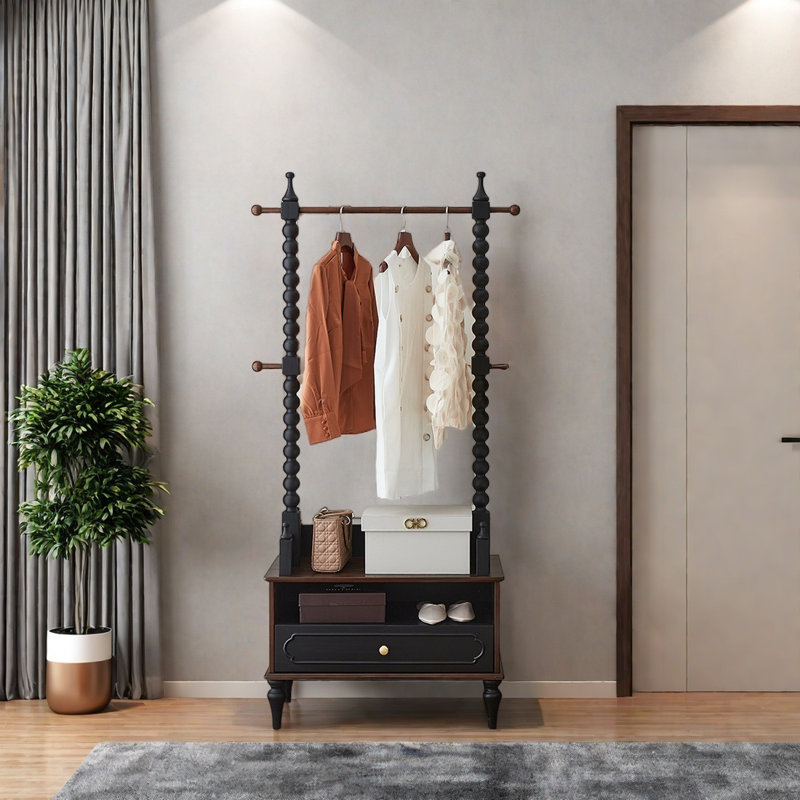 PPEDKS Solid Wood Coat Rack Drawers Storage | Wayfair