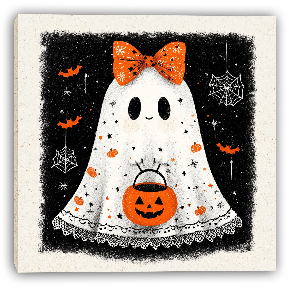 Ophelia & Co. Starry Halloween Ghost Wrapped Canvas Wall Art | Wayfair