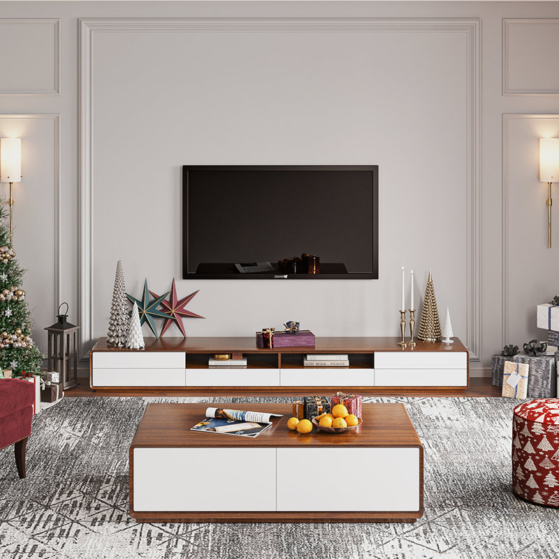 Hokku Designs Dawnee Modern Wood TV Stand Media Console 4 Drawers Open ...