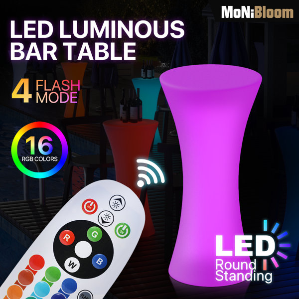 Orren Ellis Haida 43" LED Bar Table Color Changing Table, Outdoor Bar ...