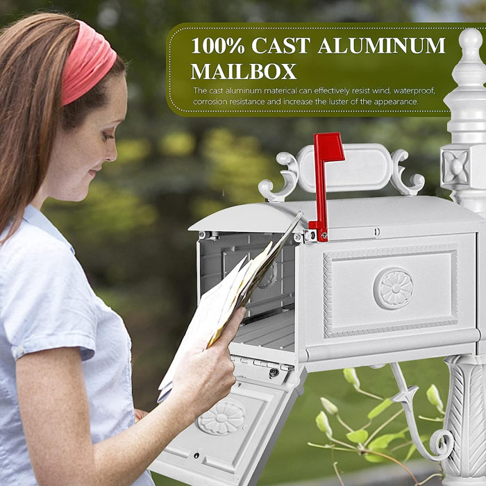 Polar Aurora Cast Aluminum Mailbox With Post Barcelona Decorative ...
