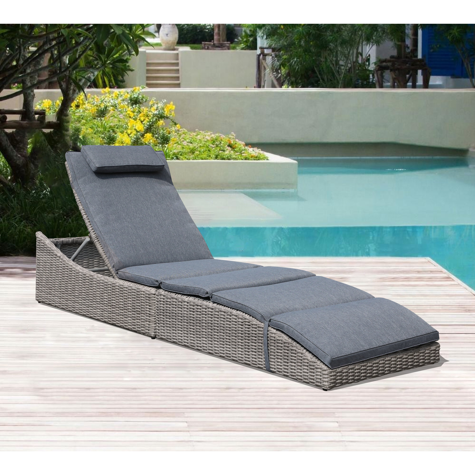 Orren Ellis Long Reclining Single Chaise with Cushions | Wayfair