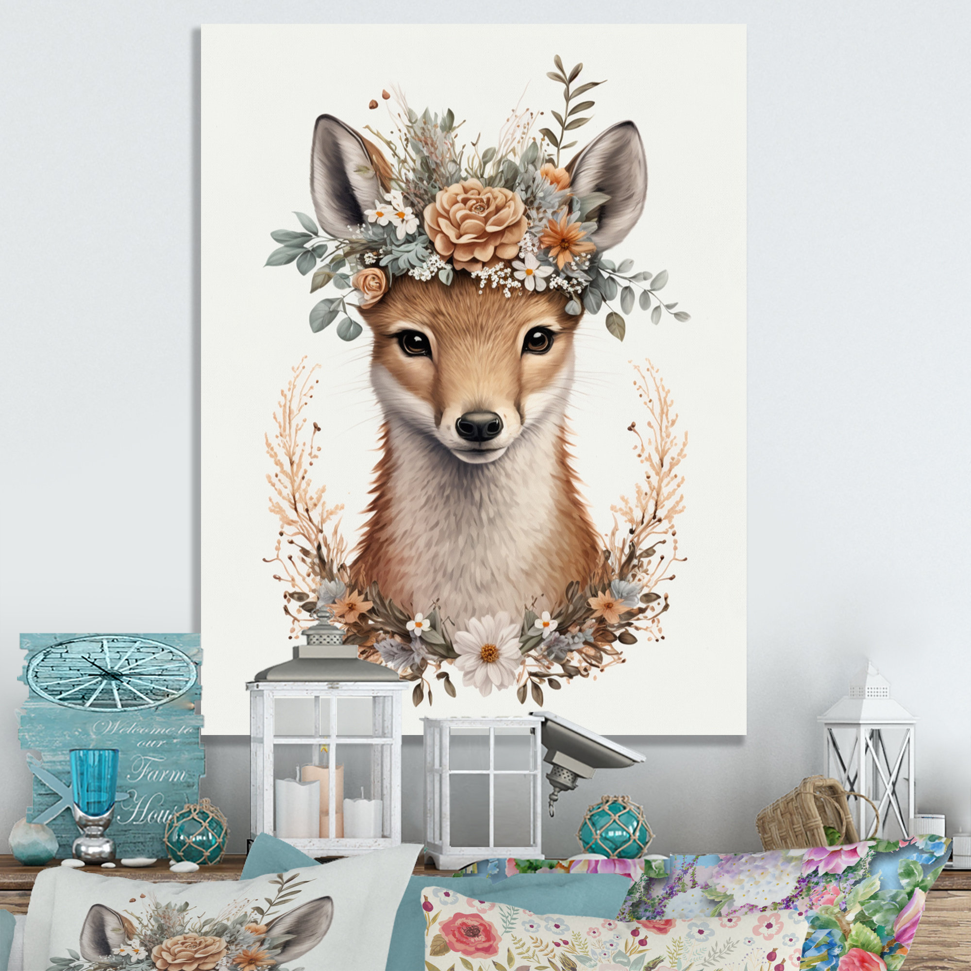 Trinx Cute Baby Fox with Floral Crown III - Picture Frame Print on ...