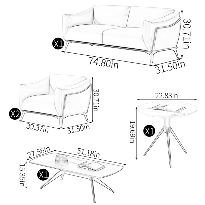 Walkoly Solid wood simple sofa tea table combination | Wayfair
